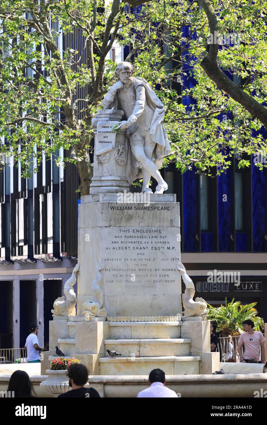 Statue of playwright William Shakespeare in Leicester Square, a ...