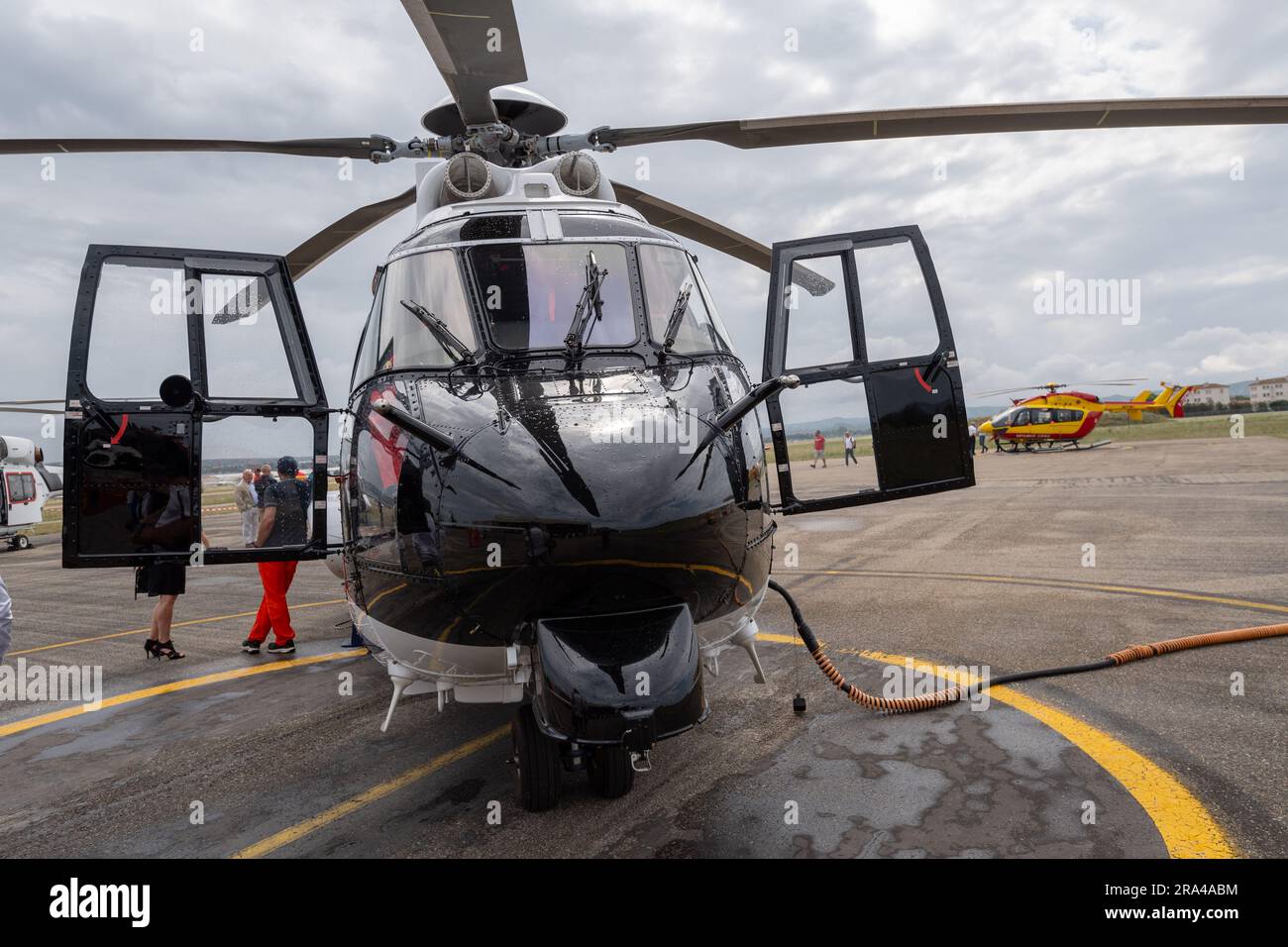Marignane, France. 30th June, 2023. The Airbus H225 helicopter runs on ...