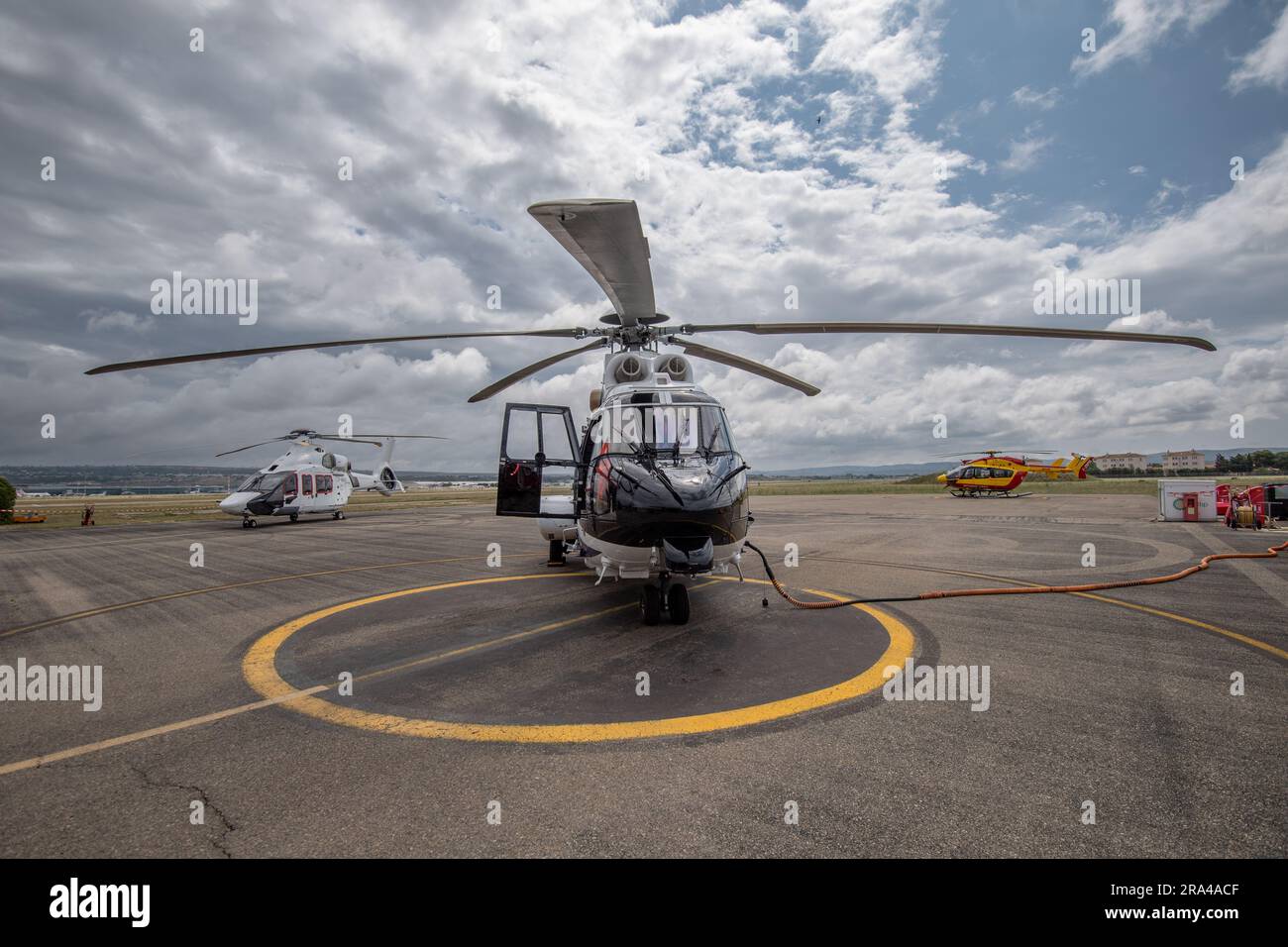 Marignane, France. 30th June, 2023. The Airbus H225 helicopter runs on ...