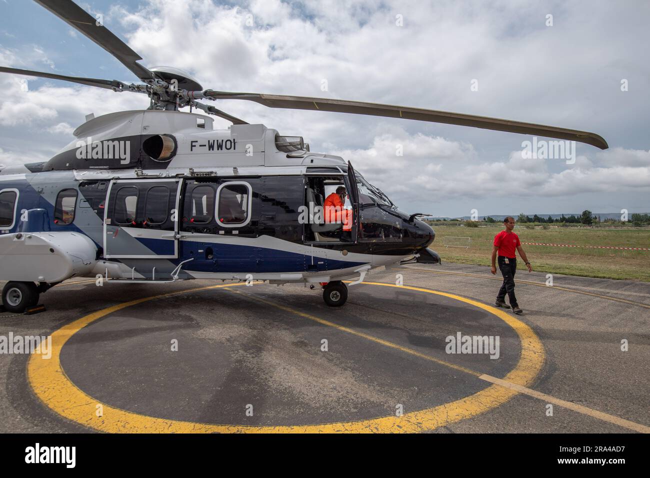 Marignane, France. 30th June, 2023. The Airbus H225 helicopter runs on ...