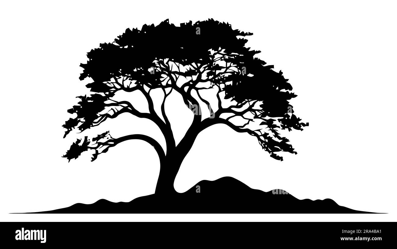 Black tree silhouette isolated on white background. Vector illsutration ...