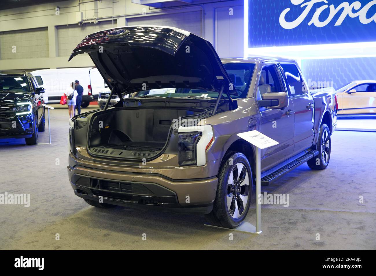 Austin, USA. 30th June, 2023. A Ford all-electric pickup is on display ...