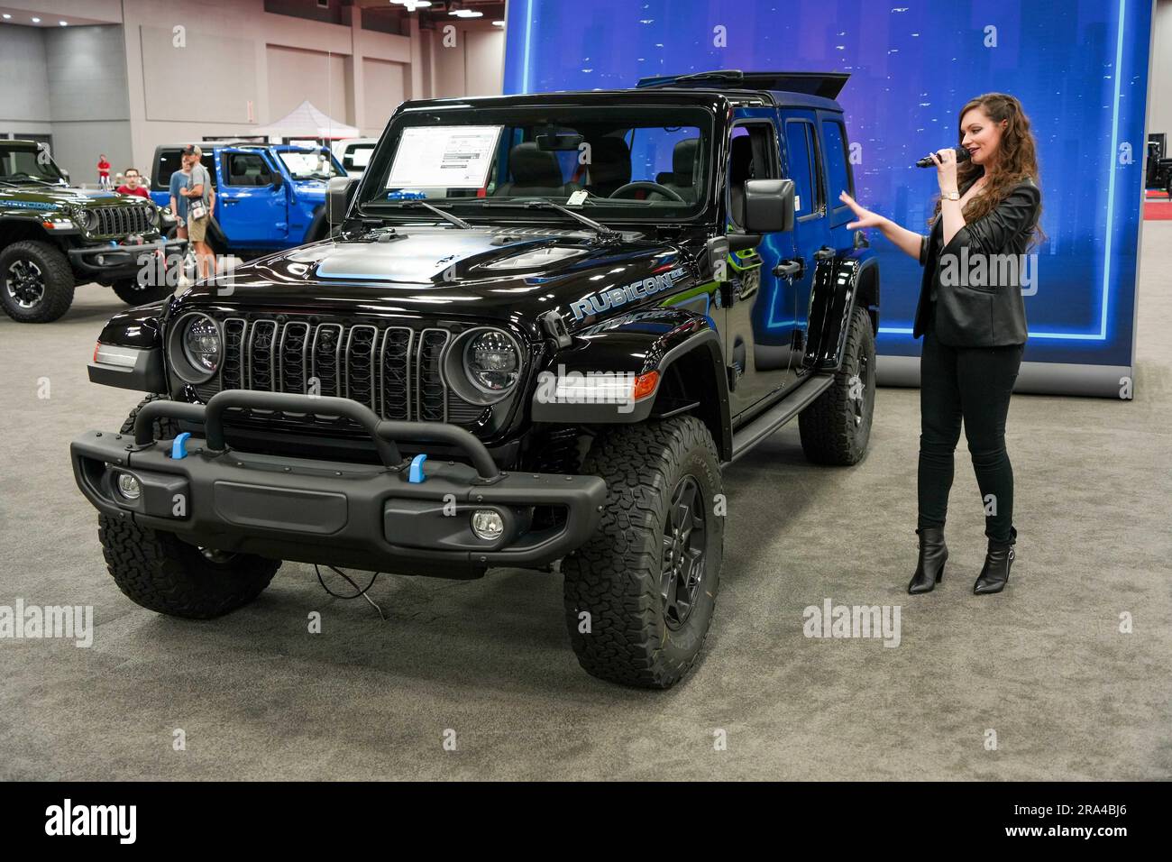 Austin, USA. 30th June, 2023. An exhibitor showcases a Jeep at the 2023 ...