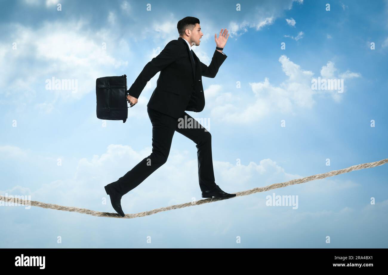 Risks and challenges of entrepreneurship. Businessman with portfolio ...