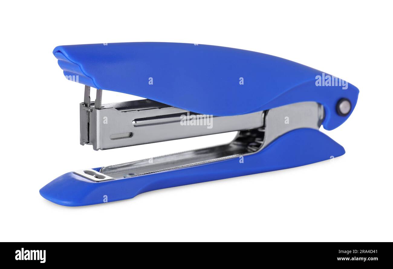 New bright blue stapler isolated on white Stock Photo - Alamy
