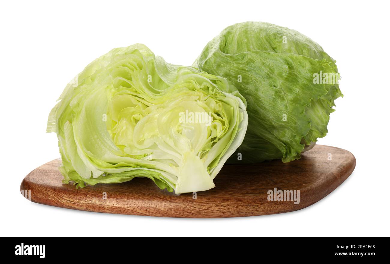 Whole and cut fresh green iceberg lettuces isolated on white Stock ...