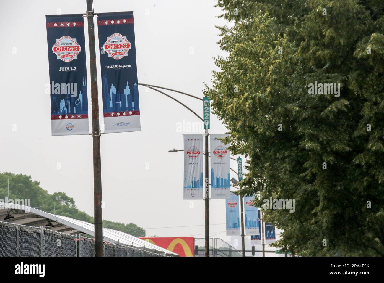 Banners promoting the NASCAR Chicago Street Race Weekend are hung in ...