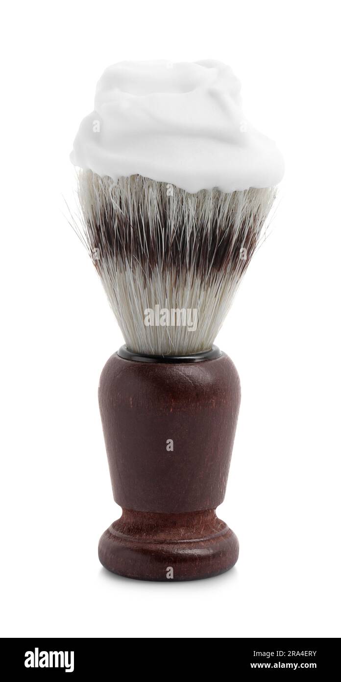 Shaving brush with foam isolated on white Stock Photo - Alamy