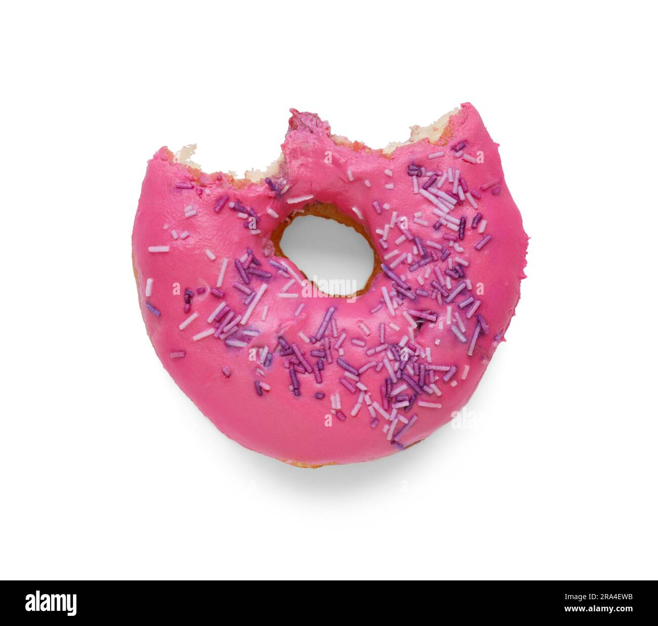 Tasty bitten glazed donut decorated with sprinkles isolated on white ...