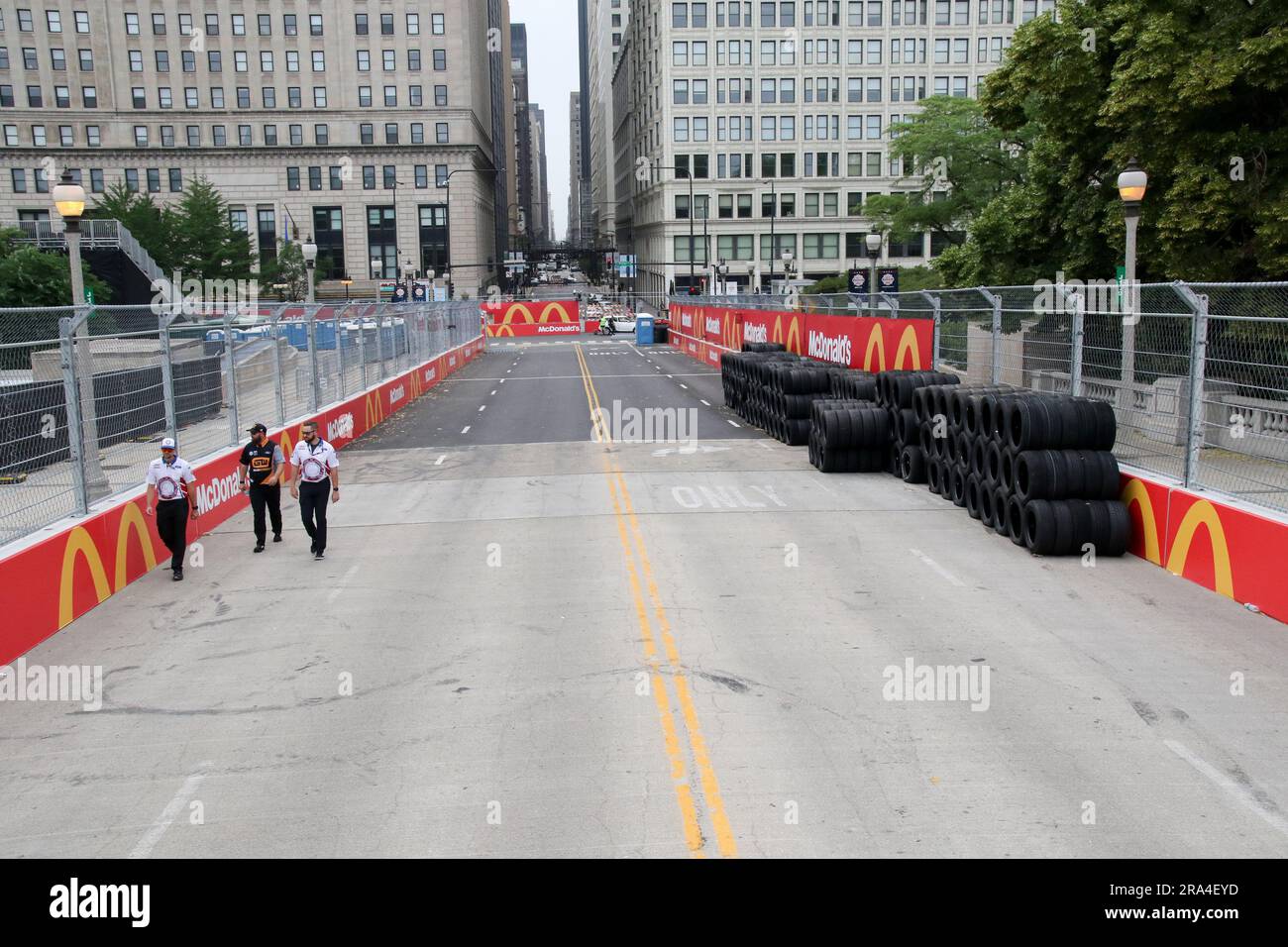 Protective fencing can be seen along a portion of the race track a day ...