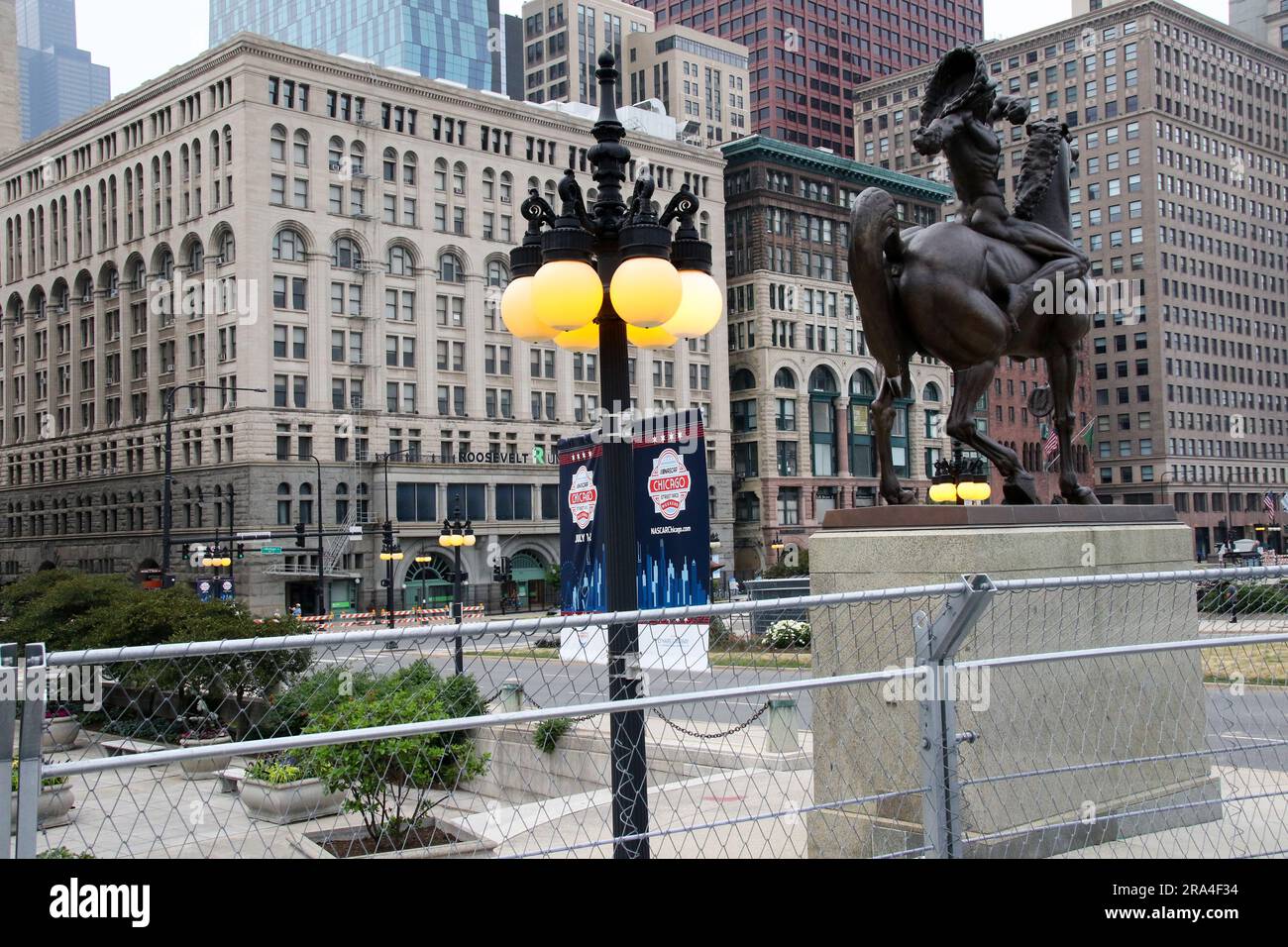 Protective fencing can be seen along a portion of the race track a day ...
