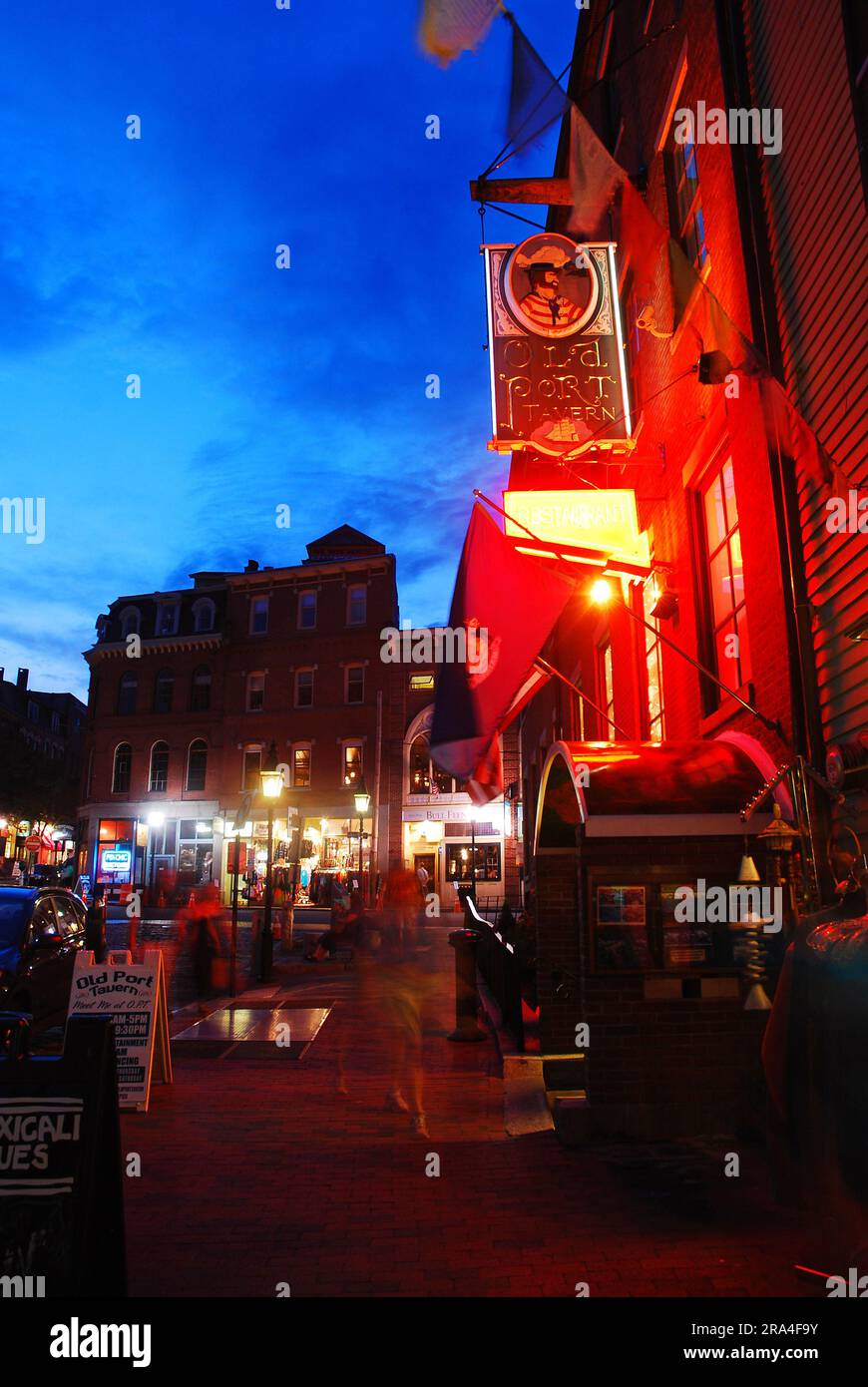 Cafes and taverns are alive and illuminated at night in Portland, Maine ...