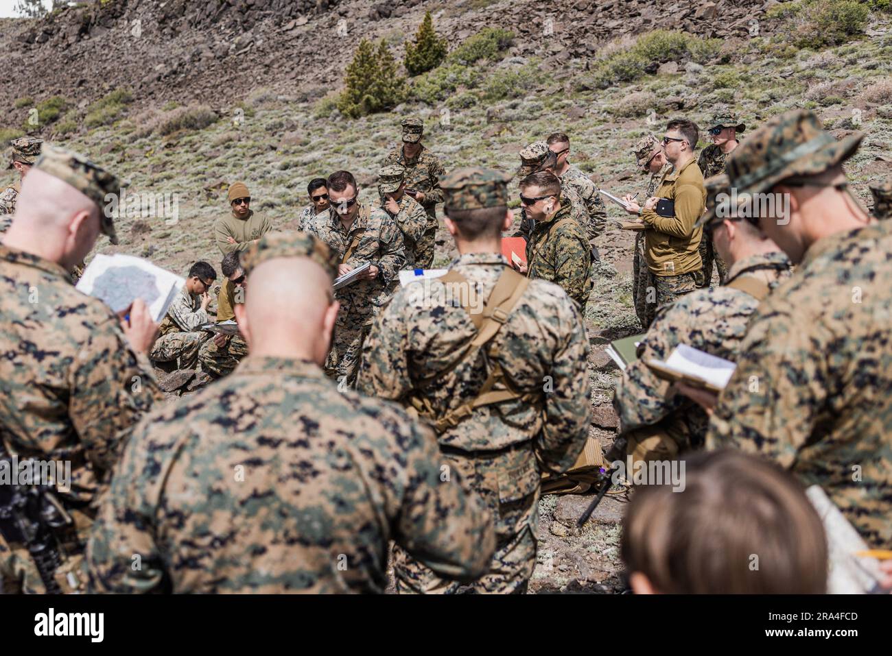 U.S. Marines with 4th Marine Division hike to Mean Peak to conduct a ...