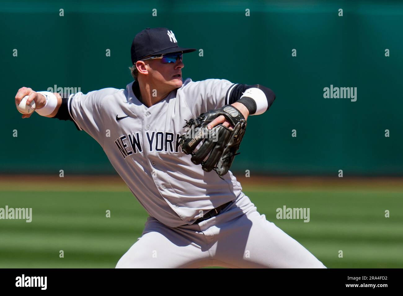 New York Yankees third baseman Josh Donaldson throws to first for an ...