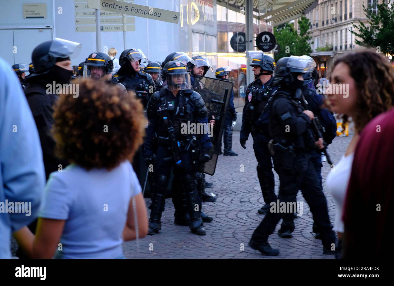 Armed police officers are seen in Paris, France on June 30, 2023 ...