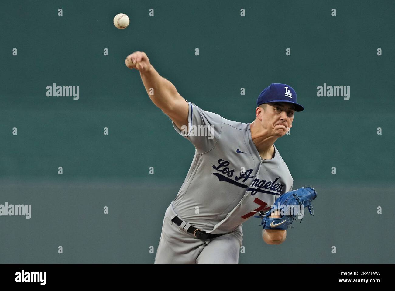 Los Angeles Dodgers starting pitcher Bobby Miller throws during the ...