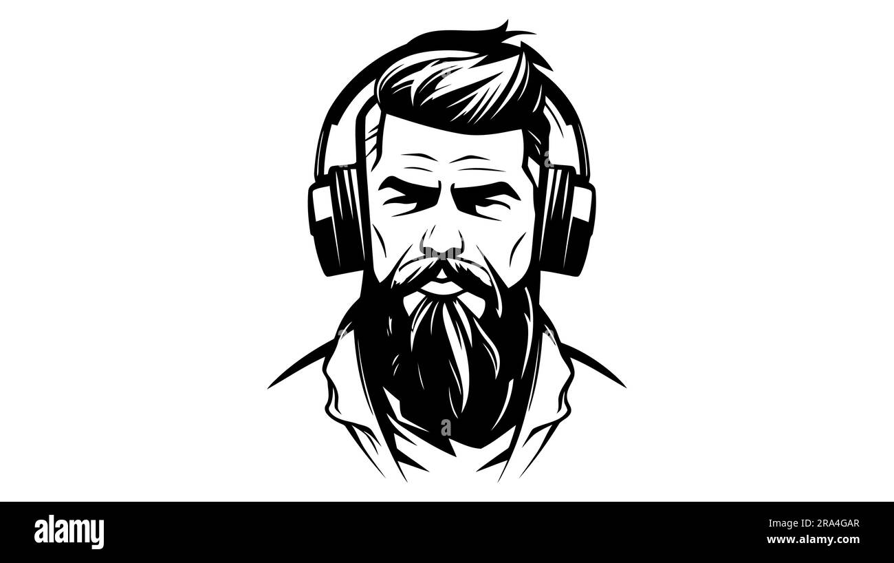 Vector logo of man wearing headphones. White background Stock Vector ...