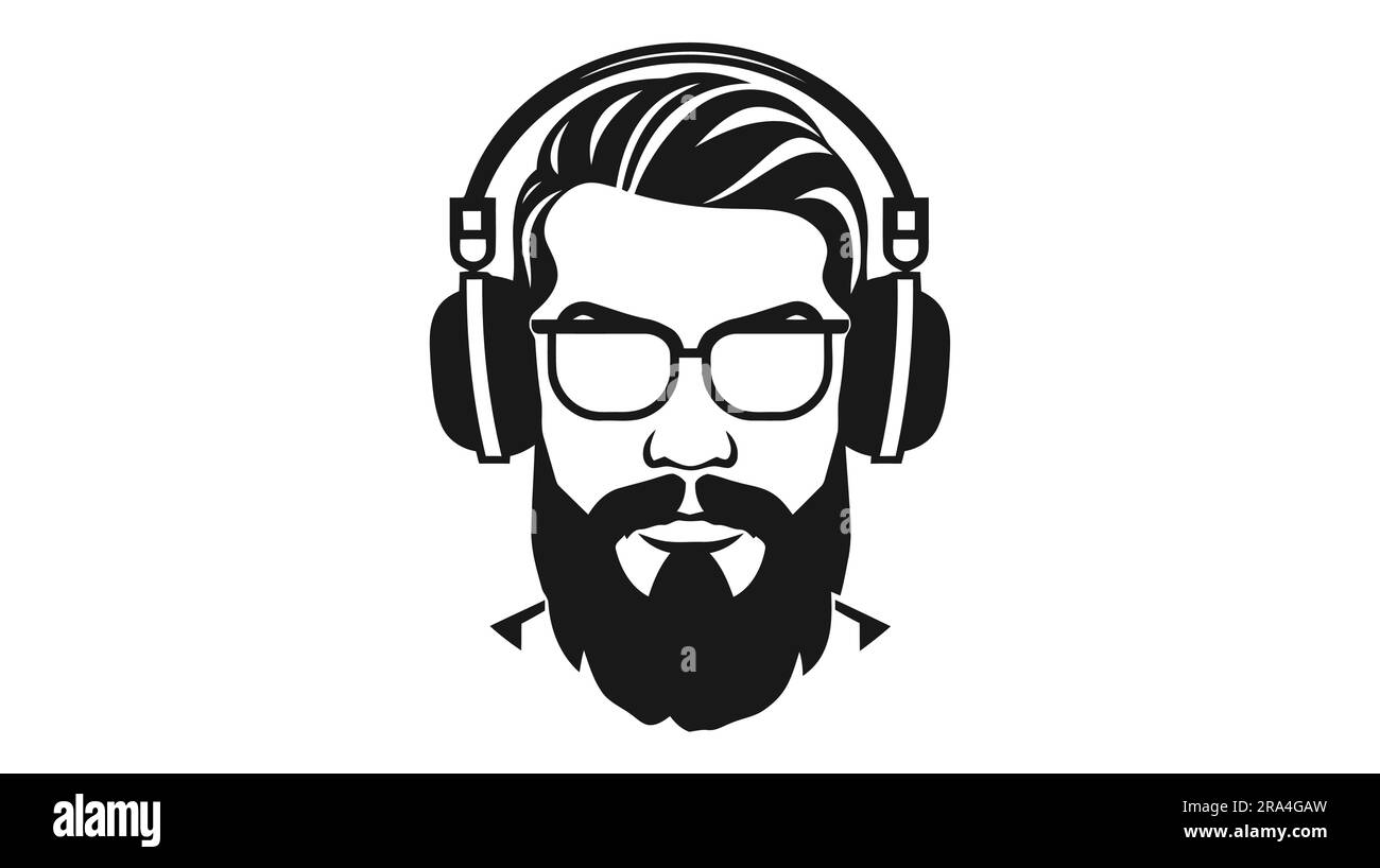 Vector logo of man wearing headphones. White background Stock Vector ...