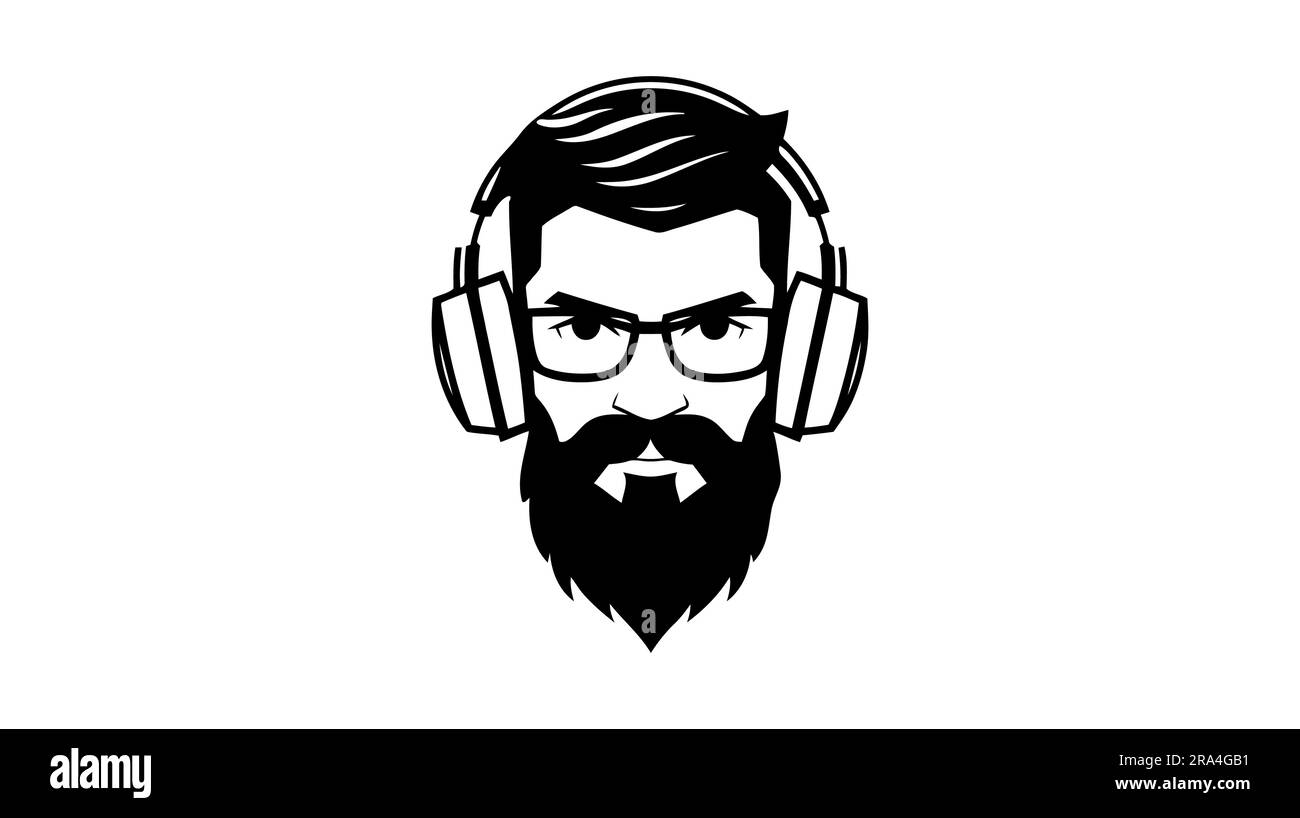 Vector logo of man wearing headphones. White background Stock Vector ...