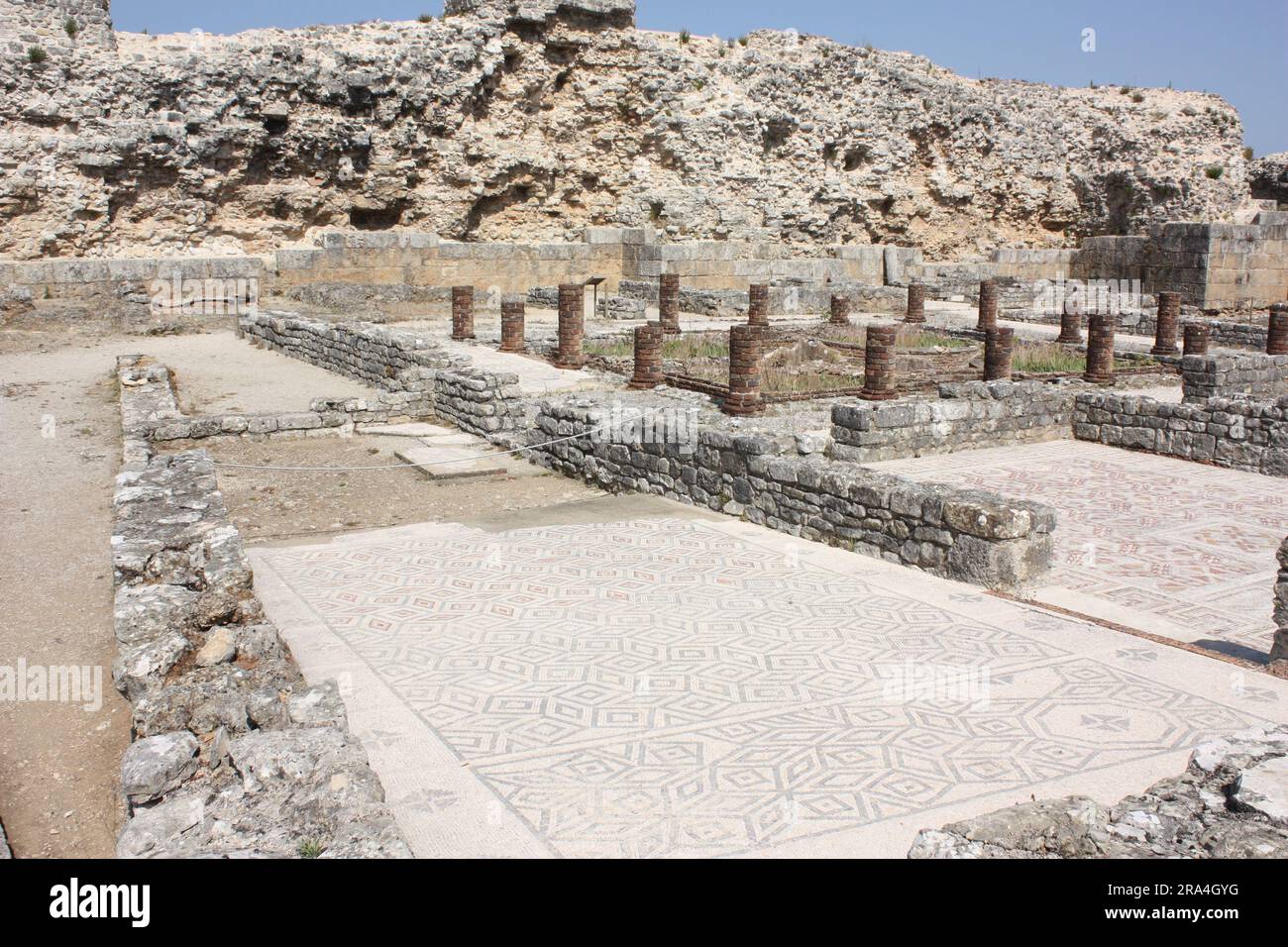 View across the site to the Late Imperial Walls including a mosaic and ...