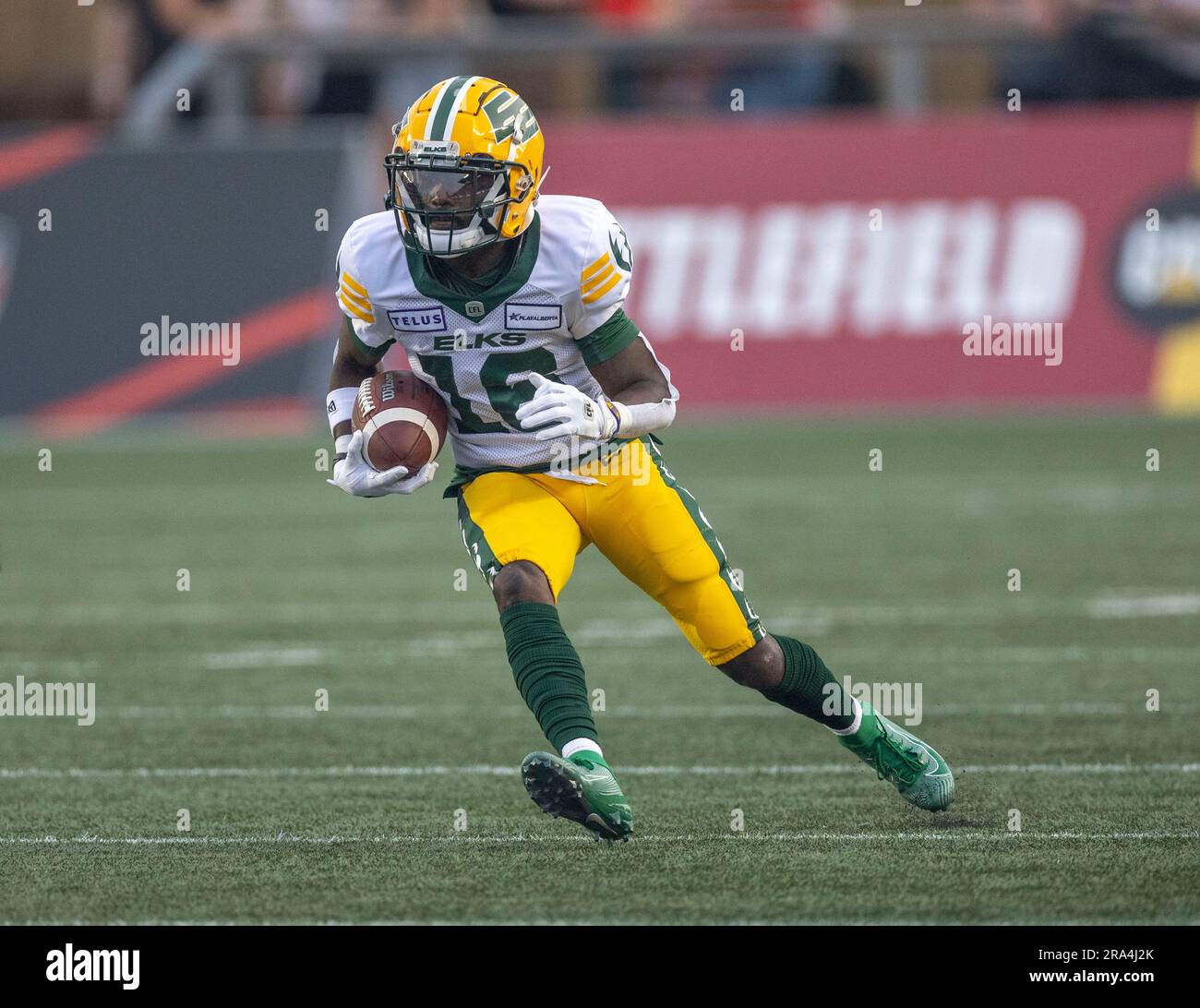 (Ottawa, Canada---30 June 2023) CJSims (16) of the Edmonton Elks plays ...