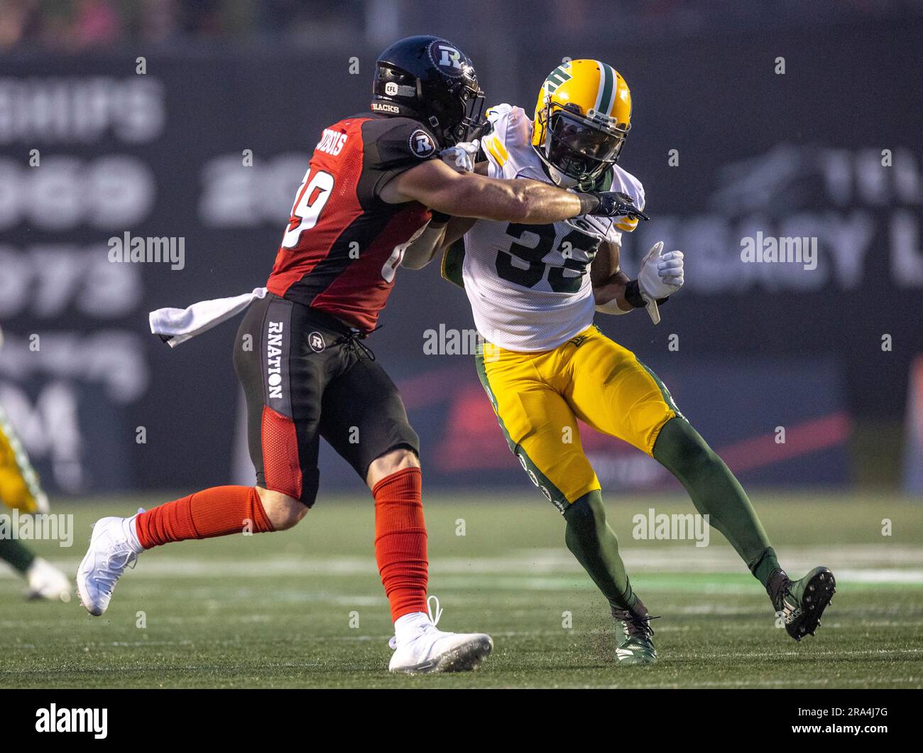 (Ottawa, Canada---30 June 2023) WoodlyAppolon (33) of the Edmonton Elks ...