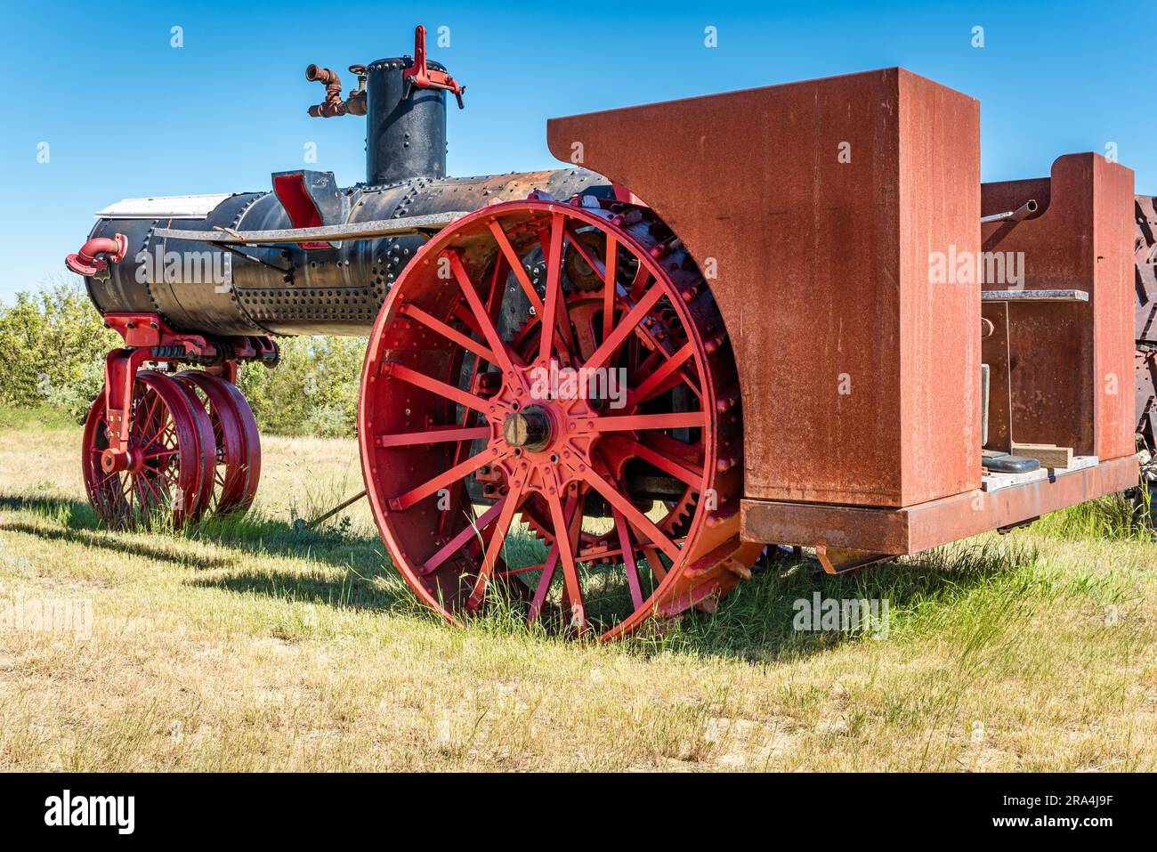 An old steam engine thresher on the prairies in Saskatchewan Stock ...
