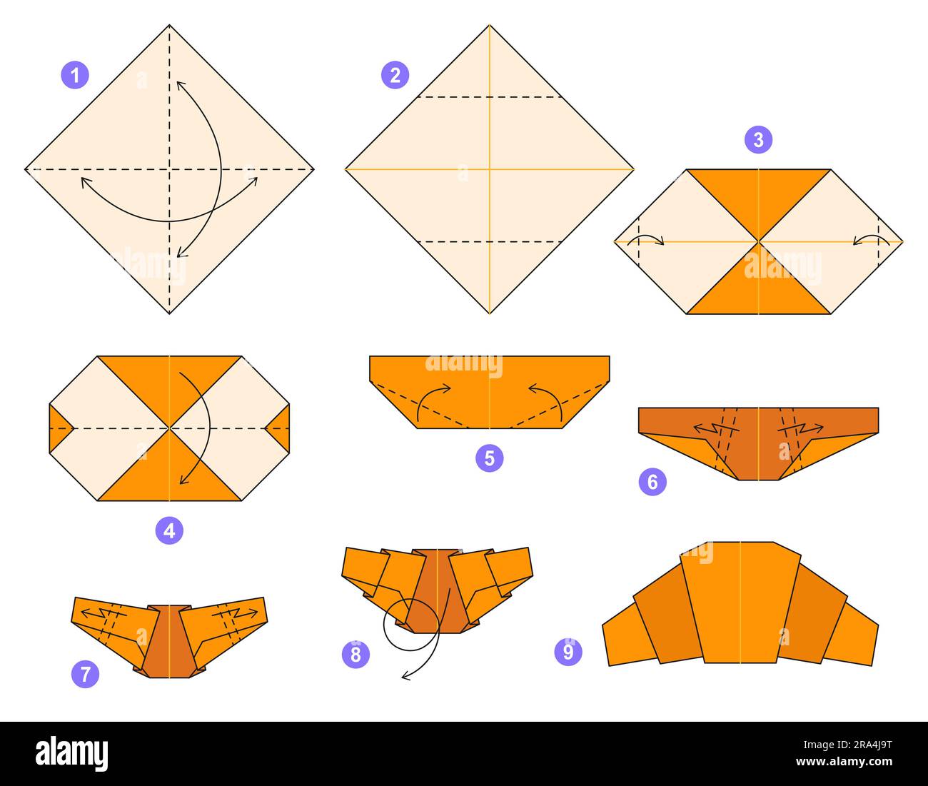 Origami tutorial for kids. Origami cute croissant Stock Vector Image & Art - Alamy