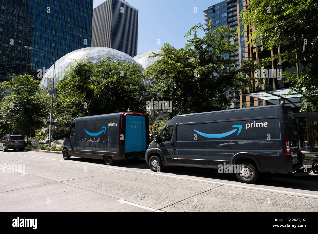 Seattle, USA. 29 Jun, 2023. Rivan Ev van and gas powered Ram van outisde Amazon Spheres HQ Stock ...
