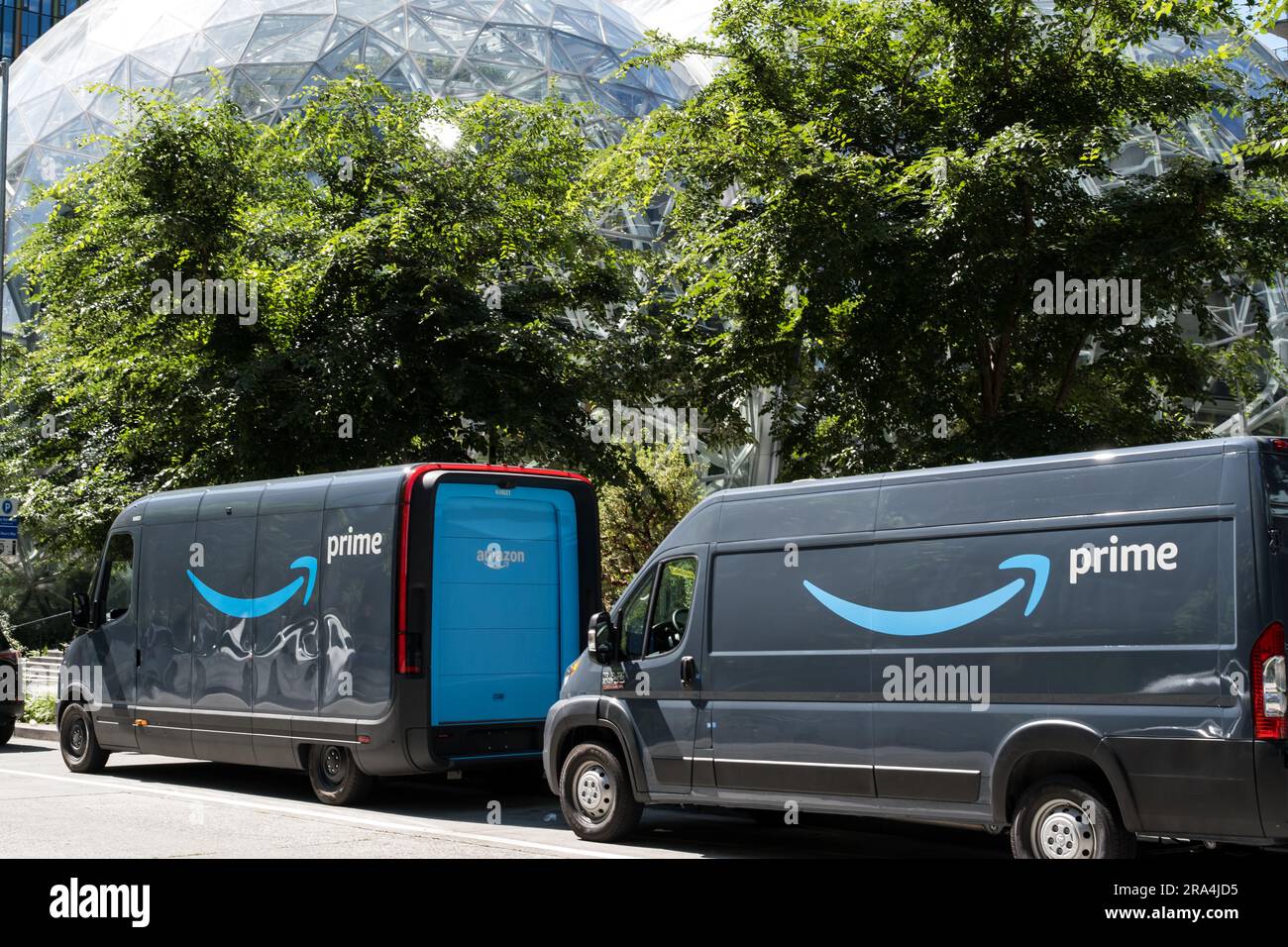 Seattle, USA. 29 Jun, 2023. Rivan Ev van and gas powered Ram van outisde Amazon Spheres HQ Stock ...