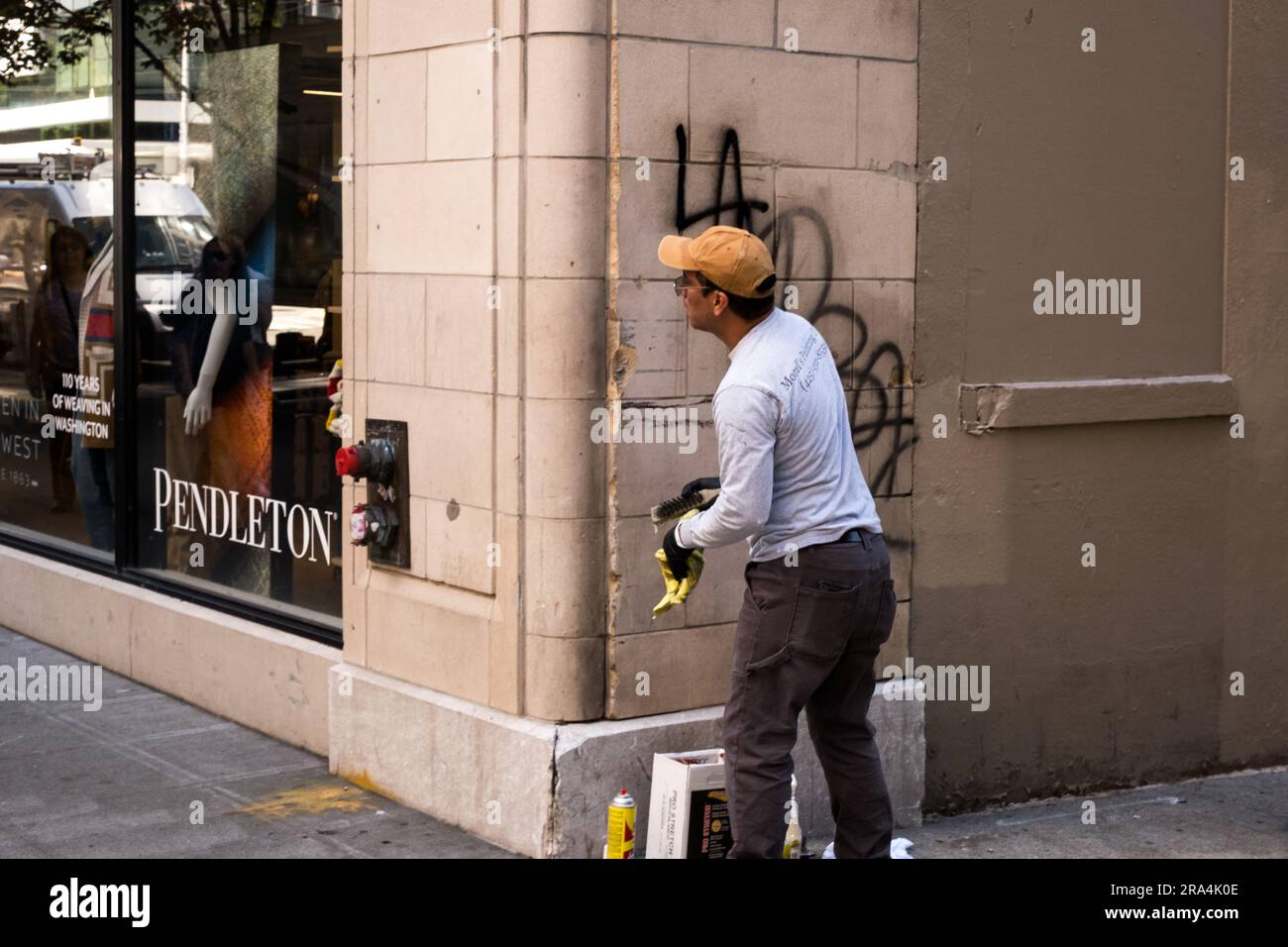 Seattle, USA. 29 Jun, 2023. Downtown Seattle Graffiti clean up Stock ...