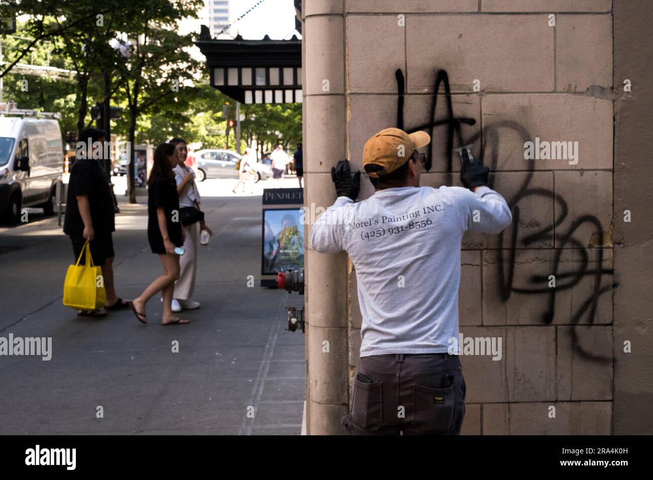 Seattle, USA. 29 Jun, 2023. Downtown Seattle Graffiti clean up Stock ...