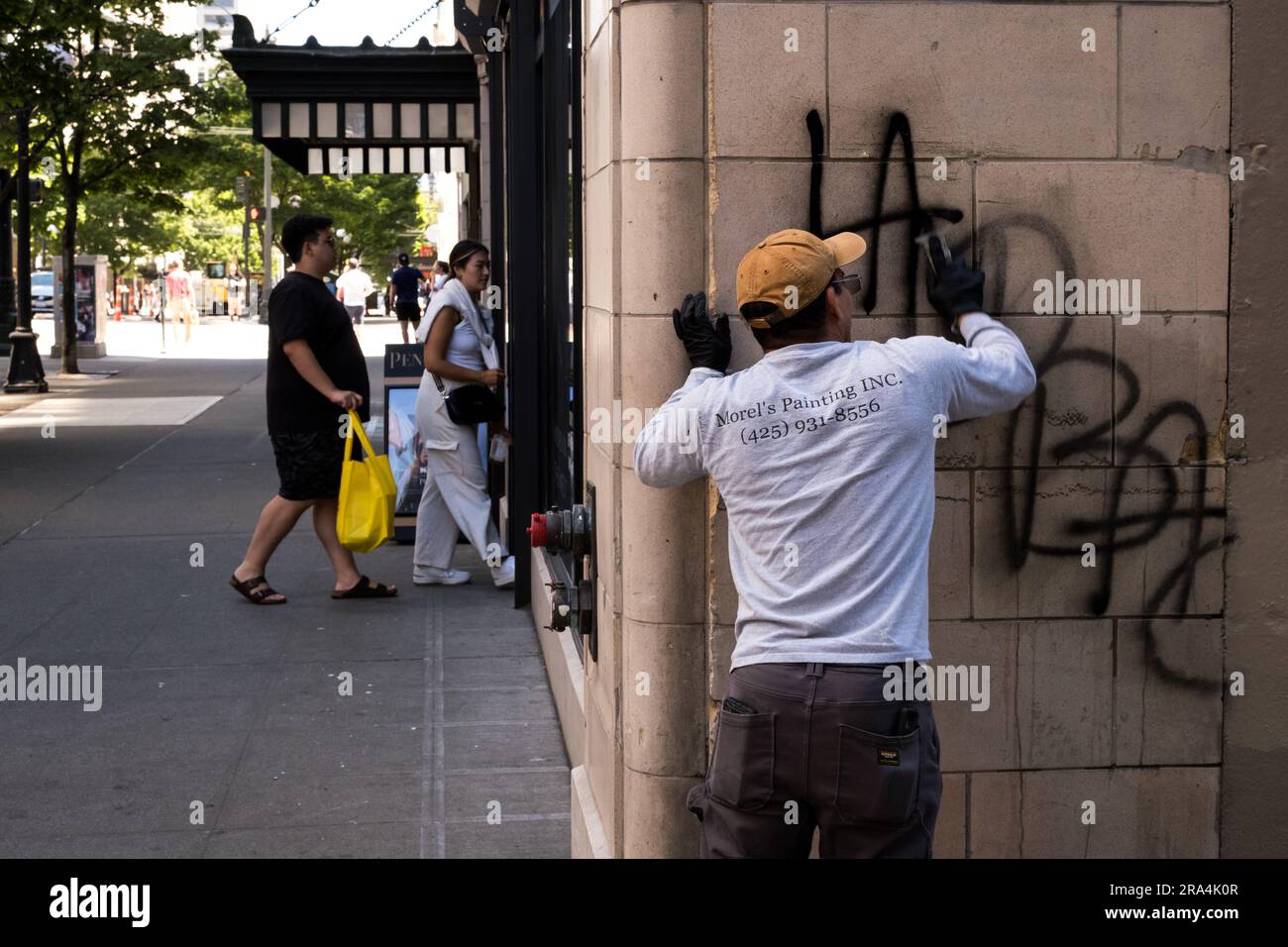 Seattle, USA. 29 Jun, 2023. Downtown Seattle Graffiti clean up Stock ...
