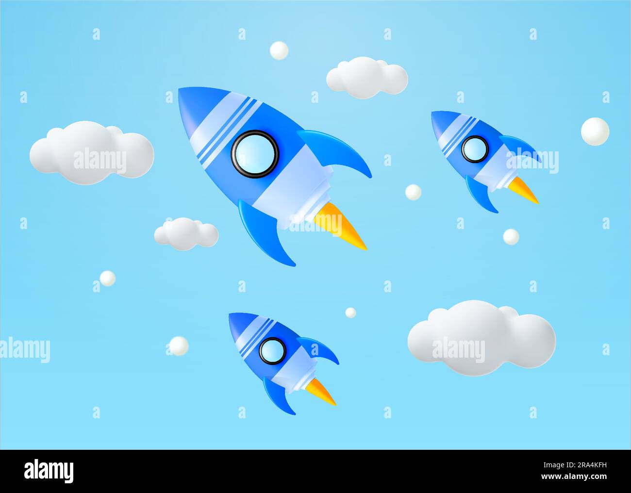 3d rockets flying in the sky with cloud, isolated on background ...