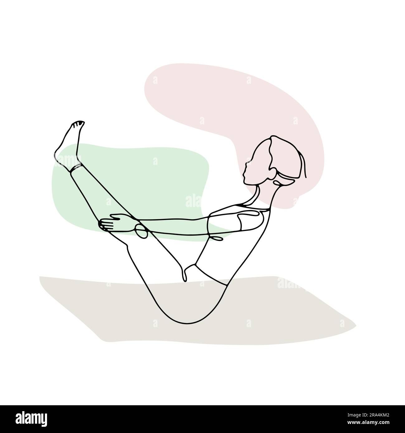 Single line drawing of a girl in yoga pose with abstract shapes Stock ...