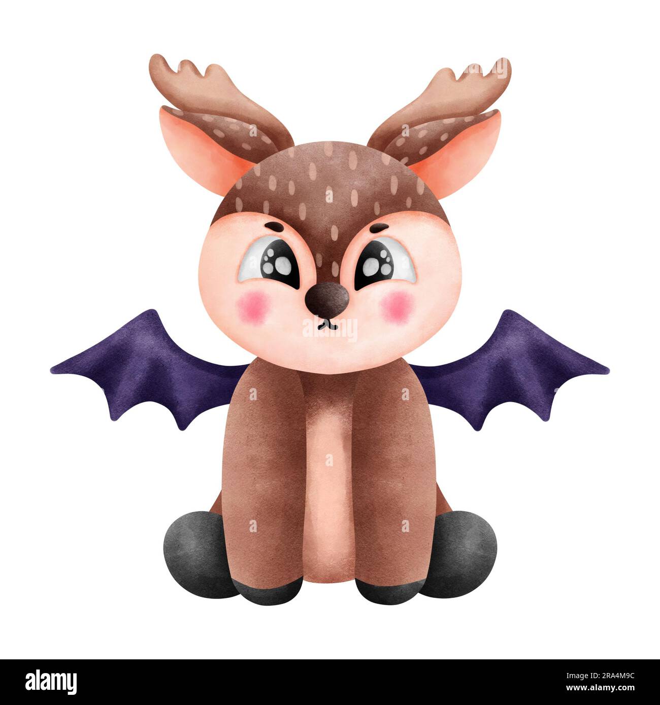 Cute little reindeer with purple bat wings sitting and smiling ...