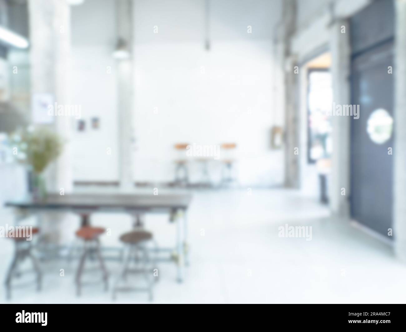 Abstract blurred modern cafe workspace background, white indoor ...