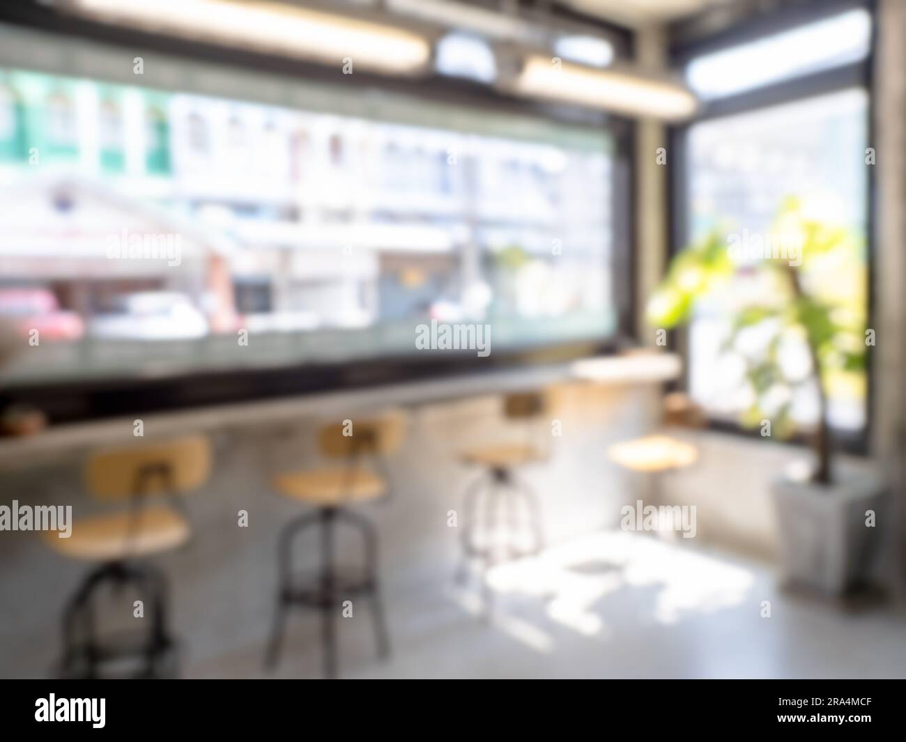 Abstract blurred modern cafe workspace, indoor interior restaurant ...
