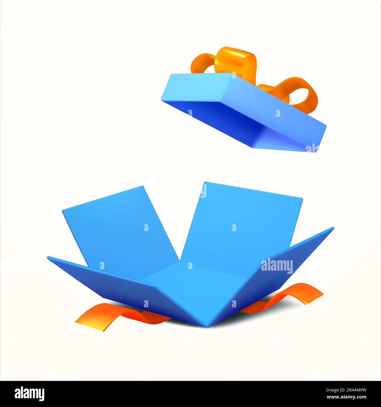 3d opened or collapsed gift box with ribbon, isolated on white ...