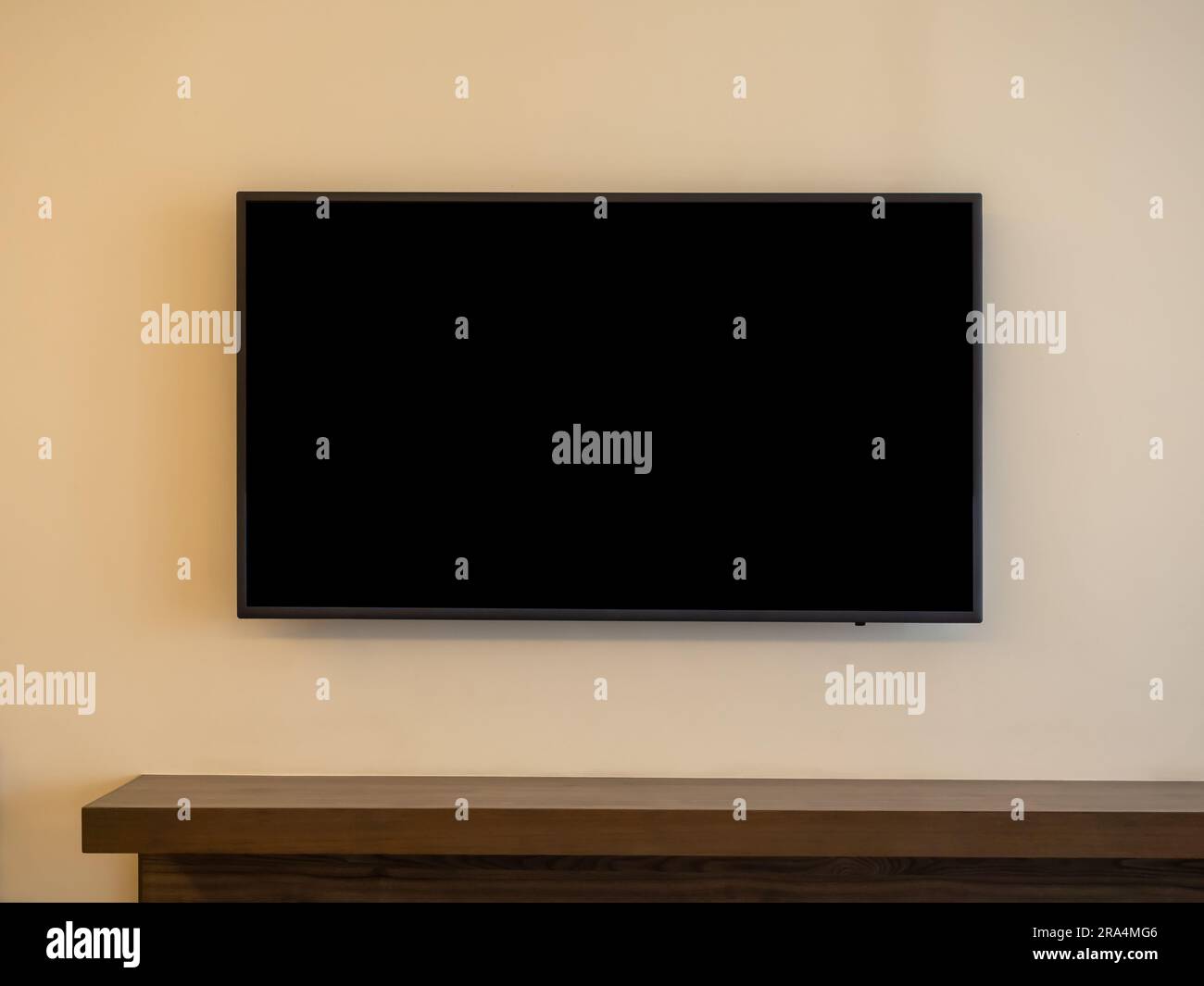 Front view of mockup blank space on smart TV black screen over the ...