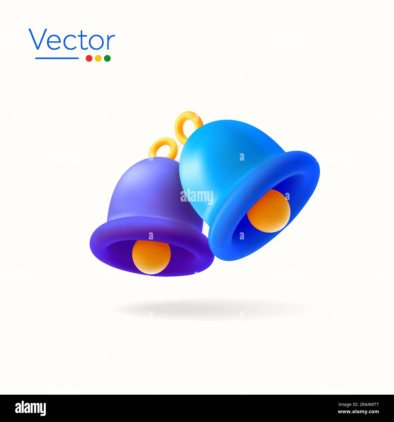 3d notification bells in blue and purple, minimal style, isolated on ...