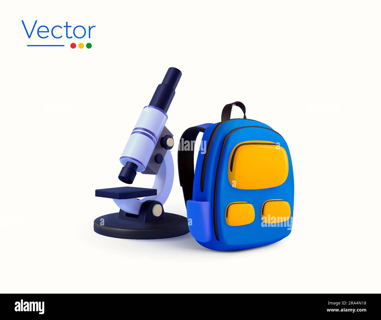 3d microscope with backpack or school bag, isolated on white background. Banner concept for ...