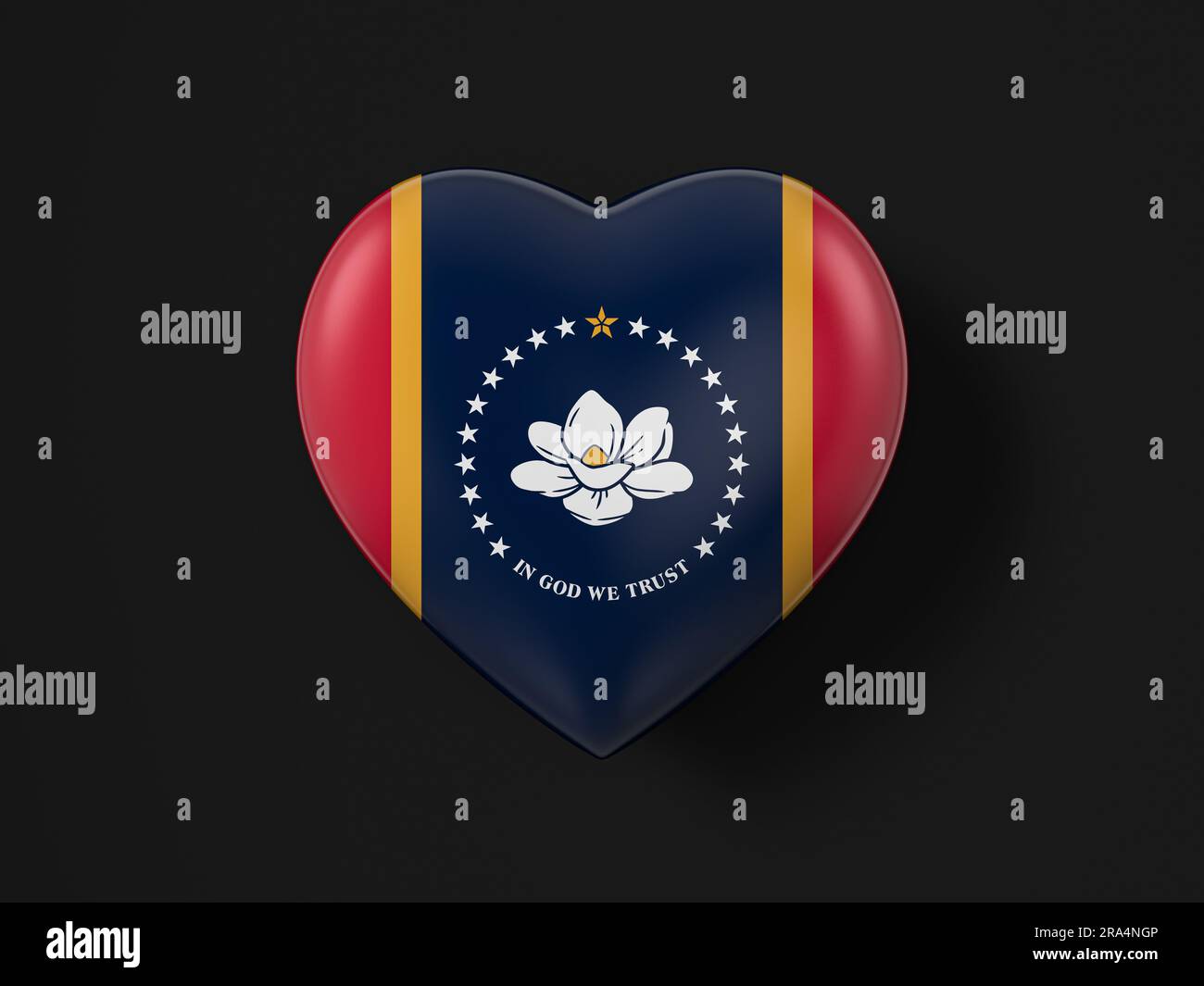 Mississippi state heart flag on a black background. 3d illustration ...