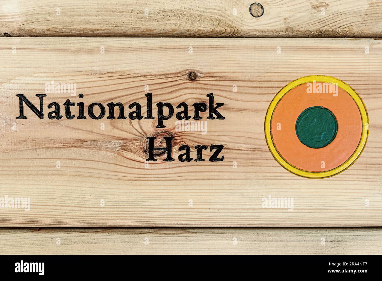 Official logo of the Harz National Park, Nationalpark Harz on wooden ...