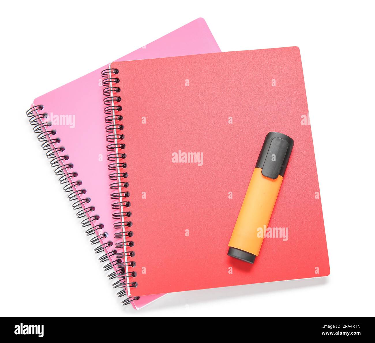 Different colorful notebooks with marker isolated on white background ...