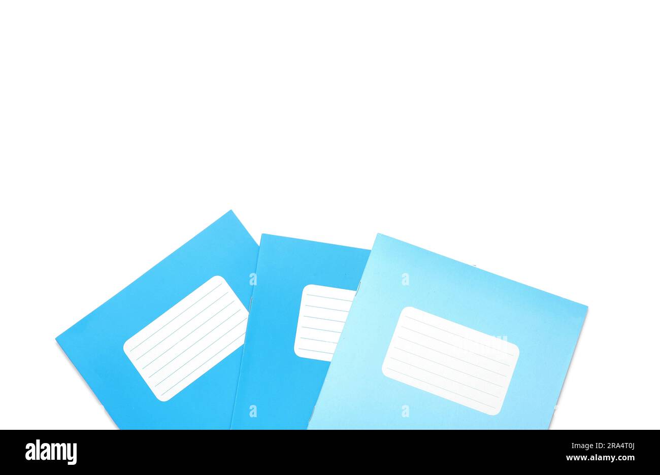 Different blue notebooks isolated on white background Stock Photo - Alamy
