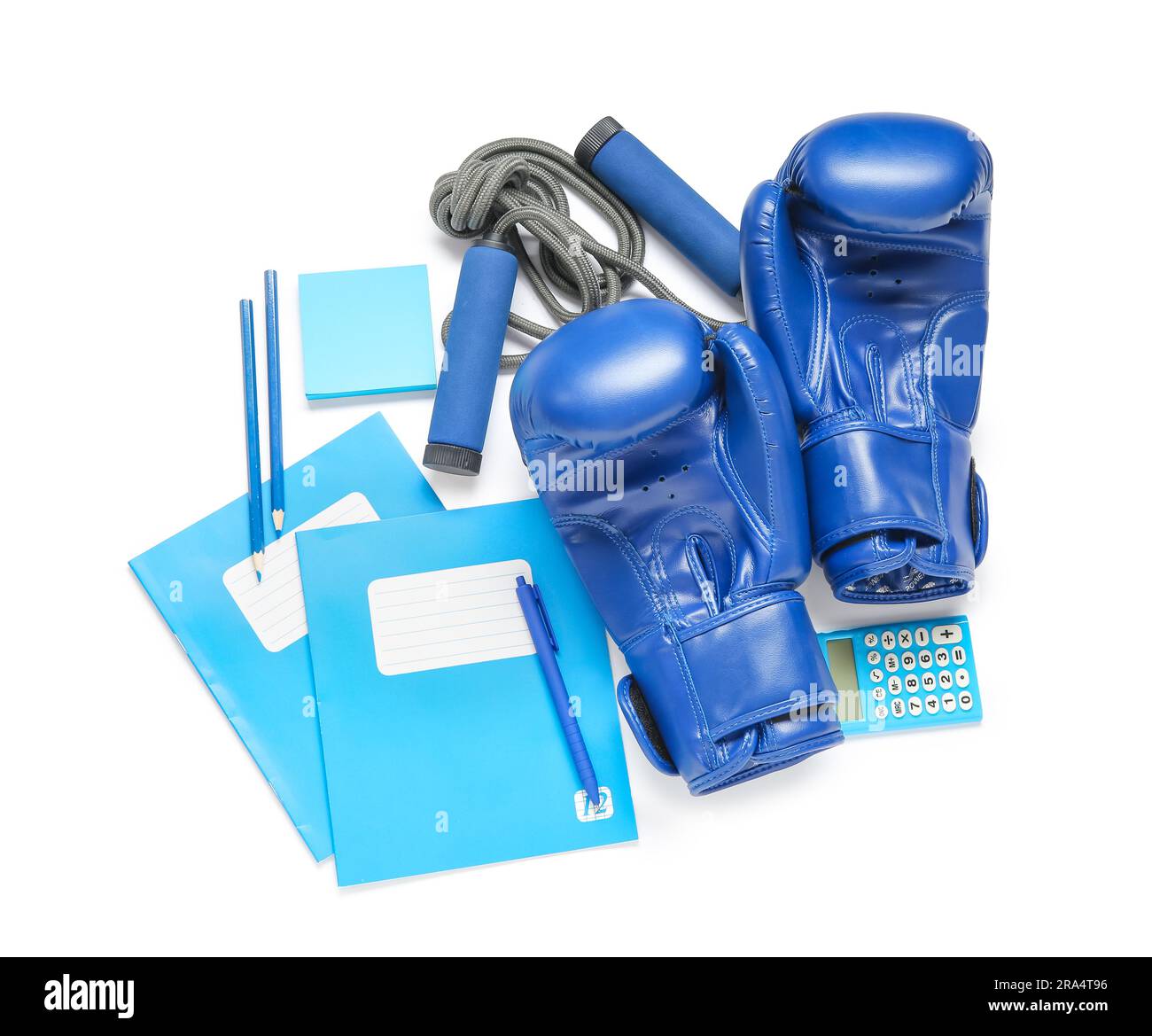 Boxing gloves with skipping rope, calculator and different stationery ...
