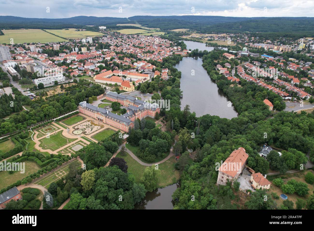 Dobris castle and historical city center aerial panorama landscape view ...