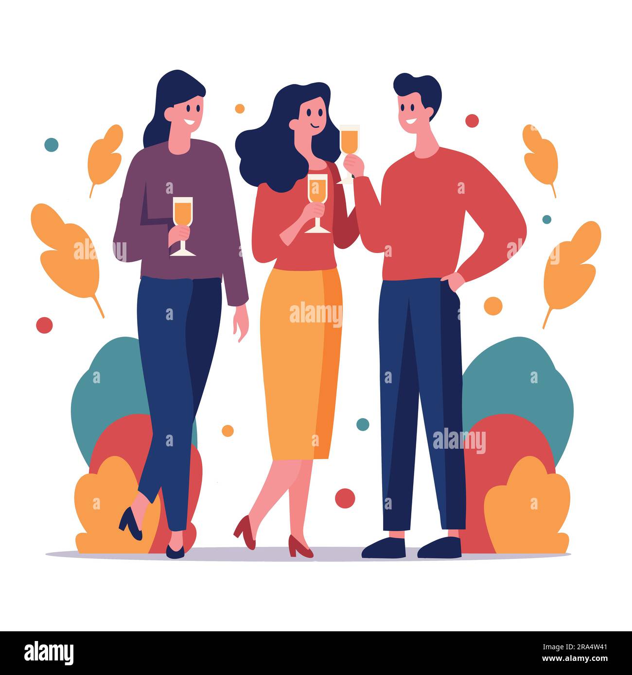 Hand Drawn group of friends celebrating in flat style isolated on ...