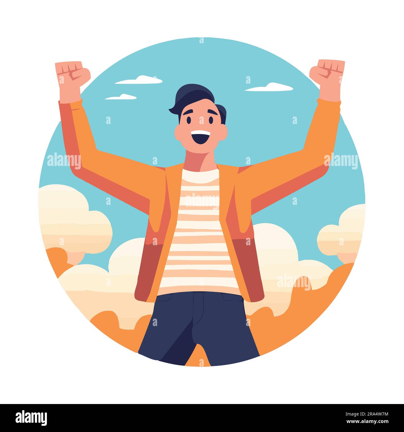 Hand Drawn Businessman happy to finish work in flat style isolated on ...